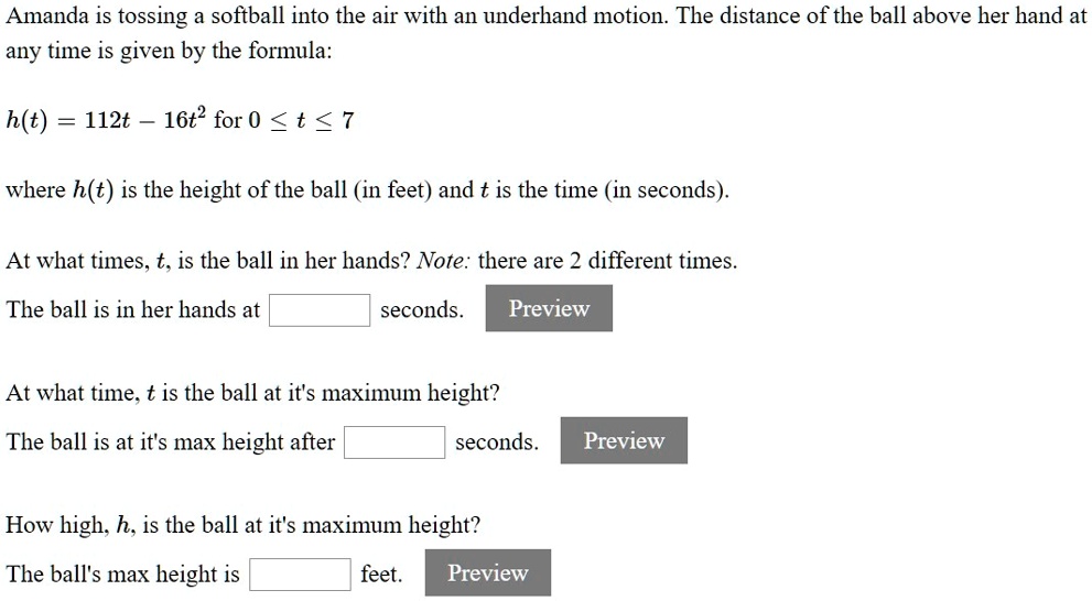 amanda is tossing a softball into the air with an underhand motion the ...