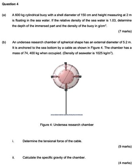 SOLVED: Question 600 kg cylindrical buoy with shell diameter of 150 cm ...