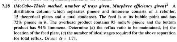 SOLVED: Texts: 7.28 (McCabe-Thiele method, number of trays given ...