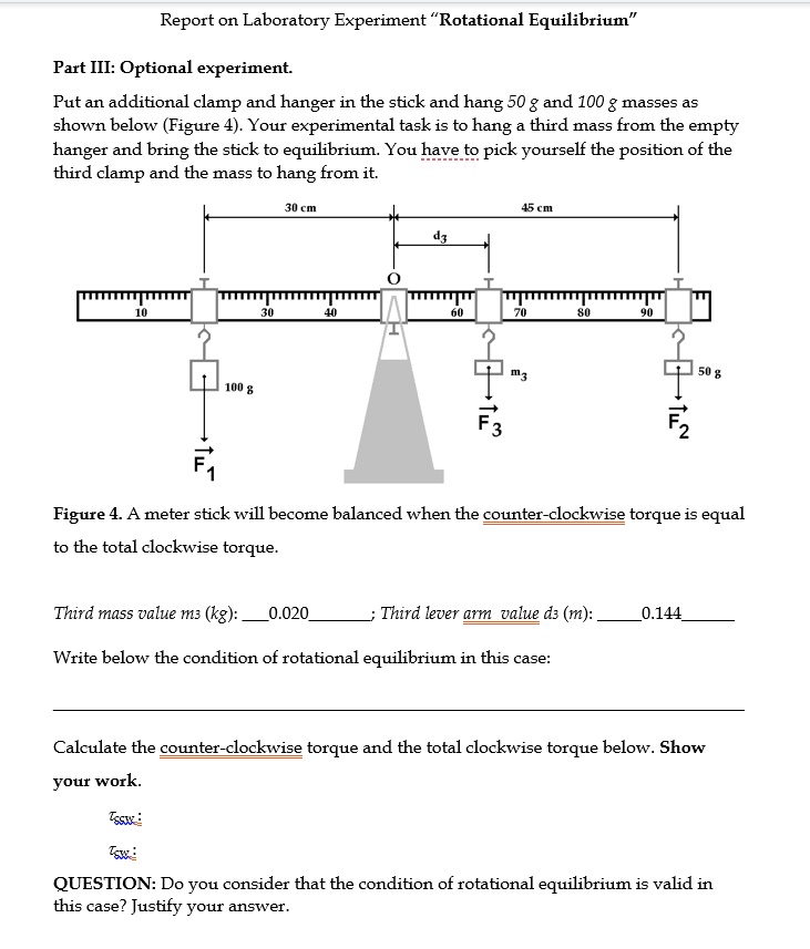 report on laboratory experiment rotational equilibrium part iii optional experiment put an ...