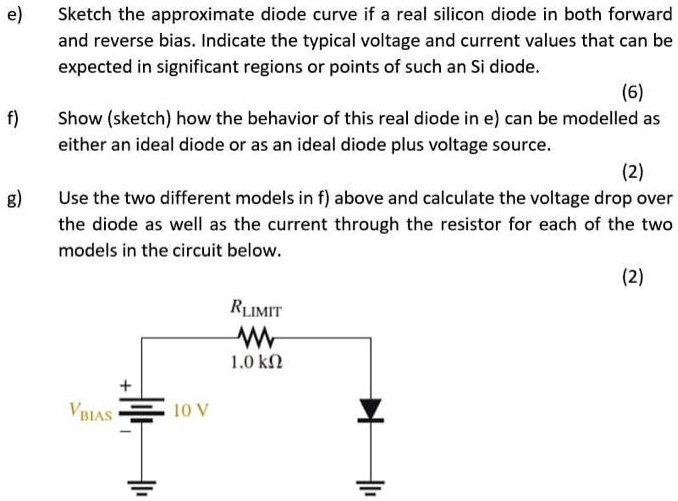 e) Sketch the approximate diode curve if a real silicon diode in both ...