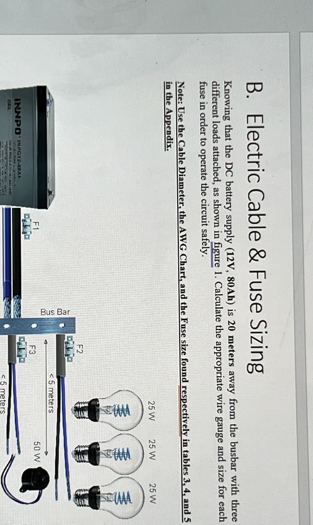 b electric cable fuse sizing knowing that the dc battery supply 12v ...