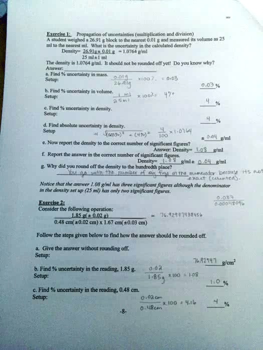 Exercise 1: Propagation of uncertainties (multiplication and division ...