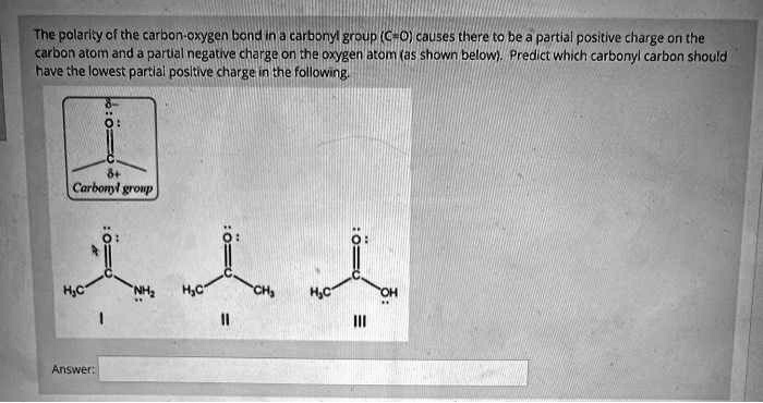 SOLVED: The polarlty ofthe carbon-oxygen bond carbonyl group (C-0 ...