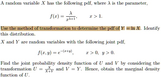SOLVED: A random variable X has the following pdf, where Î¸ is the parameter: f(z) = I > 13 Use ...