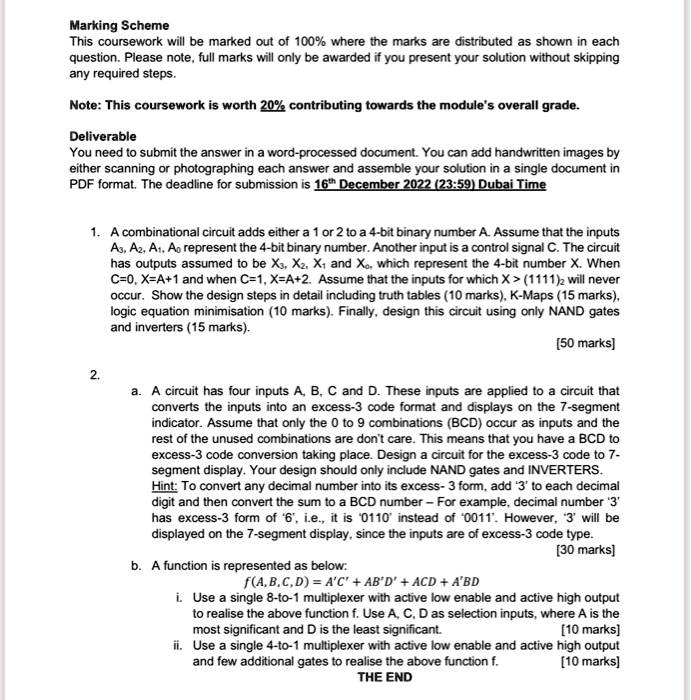 SOLVED: Please help with a detailed answer step by step for the full assignment. Marking Scheme ...