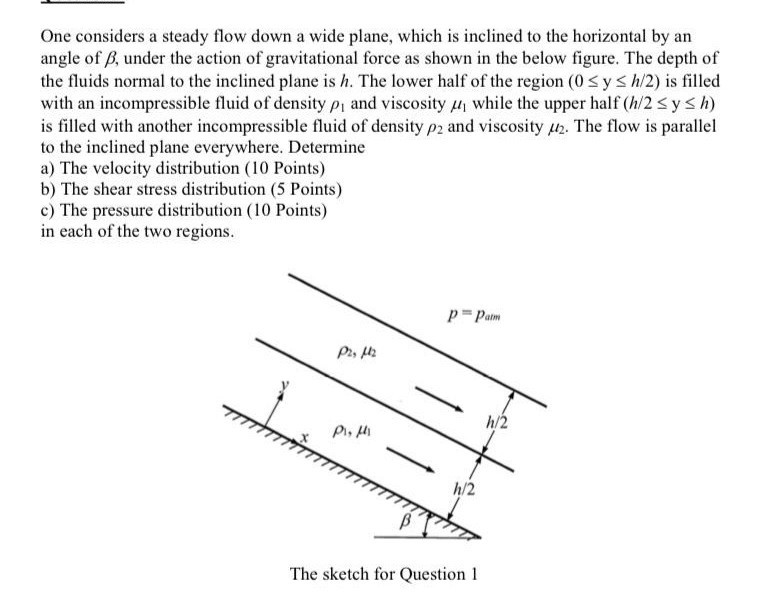 One considers a steady flow down a wide plane, which is inclined to the horizontal by an angle ...