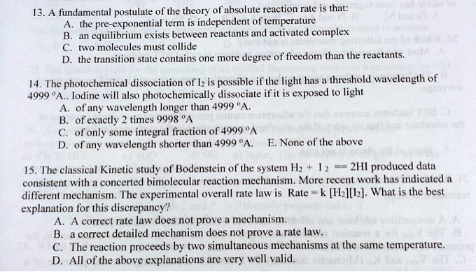 fundamental postulate ofthe theory of absolute reaction rate is that ...