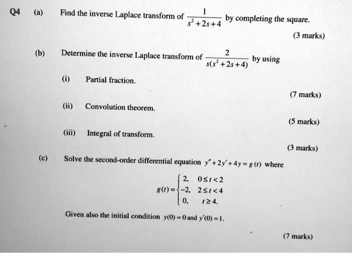 SOLVED: 04 Find the invense Laplace transform of by completing the square. +25+4 marks ...