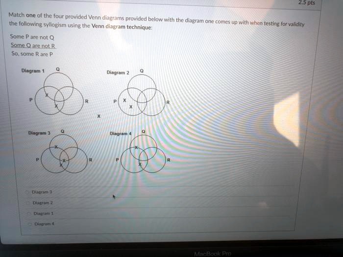 SOLVED: 2.5 pts Match one of the four provided Venn diagrams provided ...