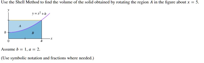 SOLVED: Use the Shell Method to find the volume of the solid obtained ...