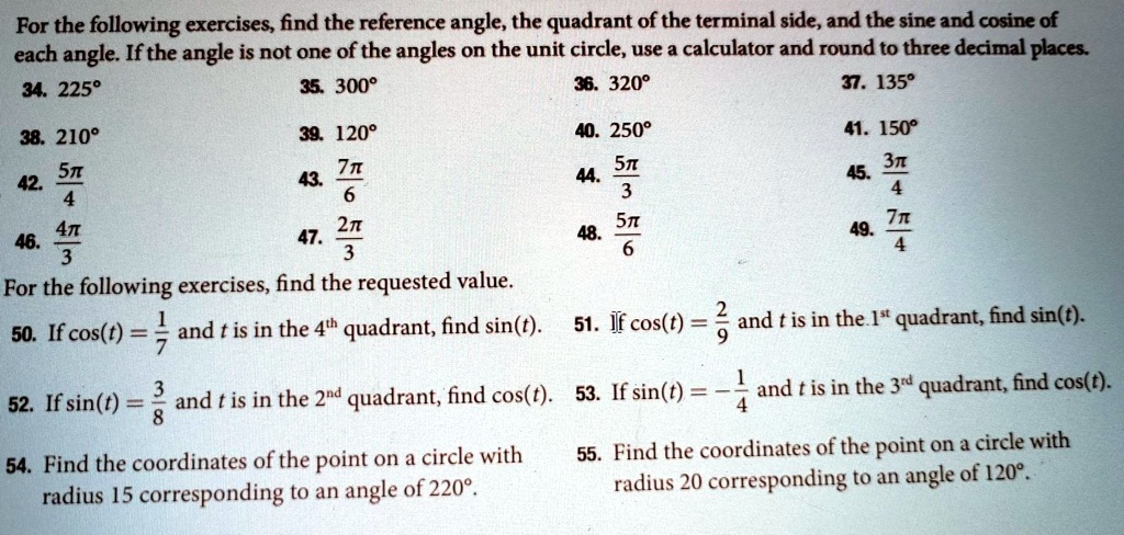 for the following exercises find the reference angle the quadrant of ...