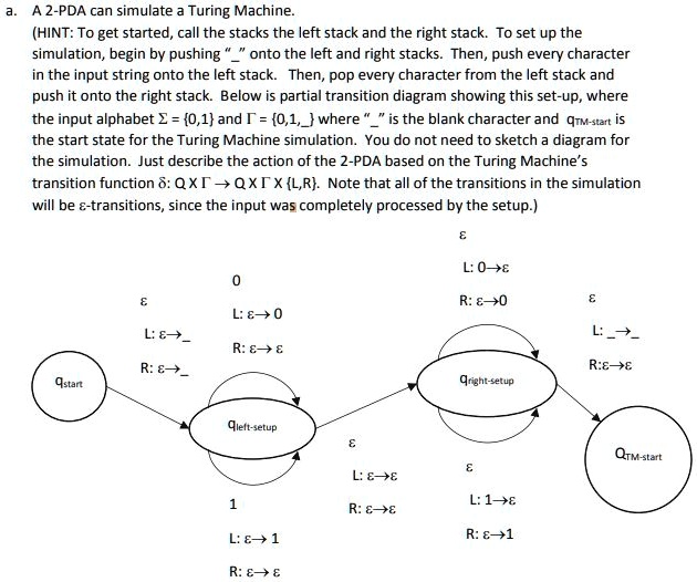 A 2-PDA is a push-down automaton with two stacks instead of one. Prove that a 2-PDA is ...
