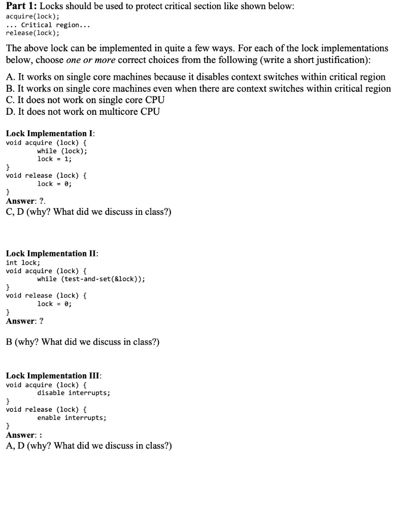 Solved Can Someone Explain The Reasoning Behind Each Answer Thank You Part 1 Locks Should Be 2026