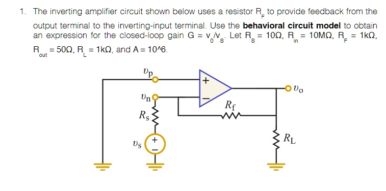 SOLVED: The inverting amplifier circuit shown below uses a resistor R to provide feedback from ...