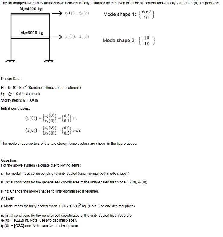 SOLVED: Text: Structural dynamics The undamped two-storey frame shown ...