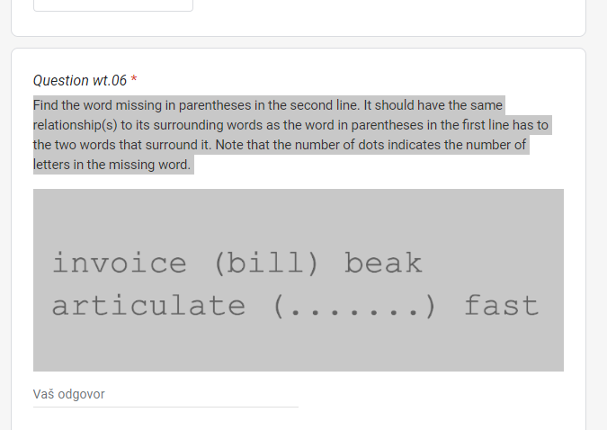 Question wt. 06 * Find the word missing in parentheses in the second ...
