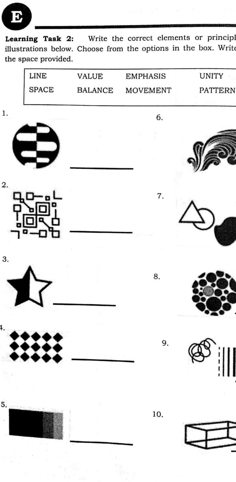 SOLVED: Learning Task 2: Write the correct elements or principles of art in the illustrations ...