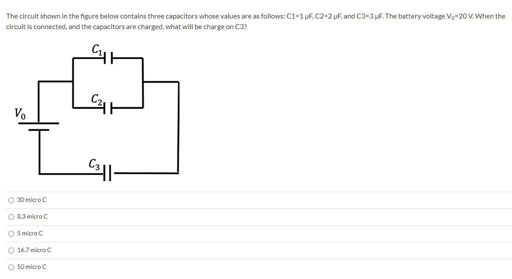 SOLVED: The circuit shown in the figure below contains three capacitors whose values are as ...