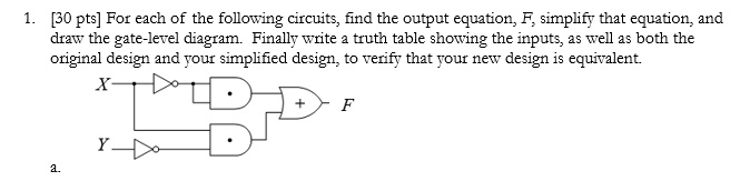 SOLVED: 1.[30 pts] For each of the following circuits, find the output equation, F, simplify ...
