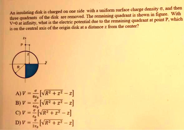 SOLVED: An insulating disk is charged on one side with a uniform ...