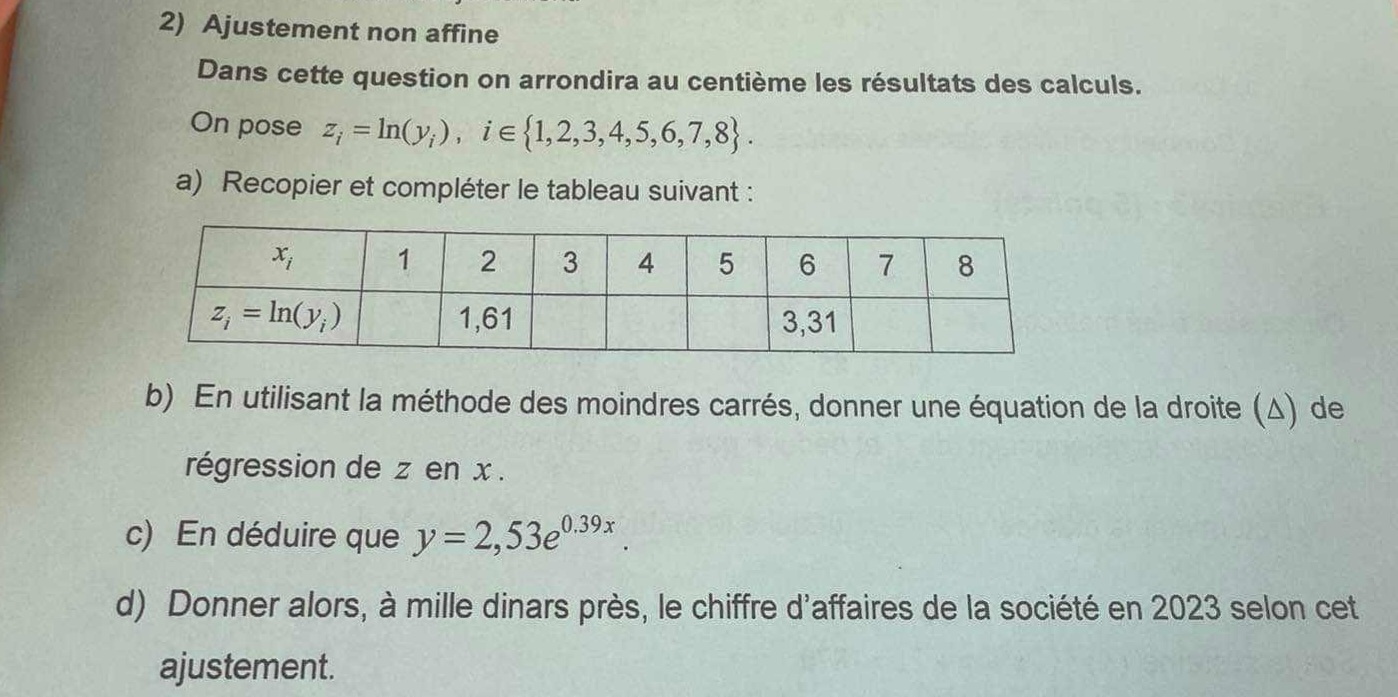 2) Ajustement non affine Dans cette question on arrondira au centième ...