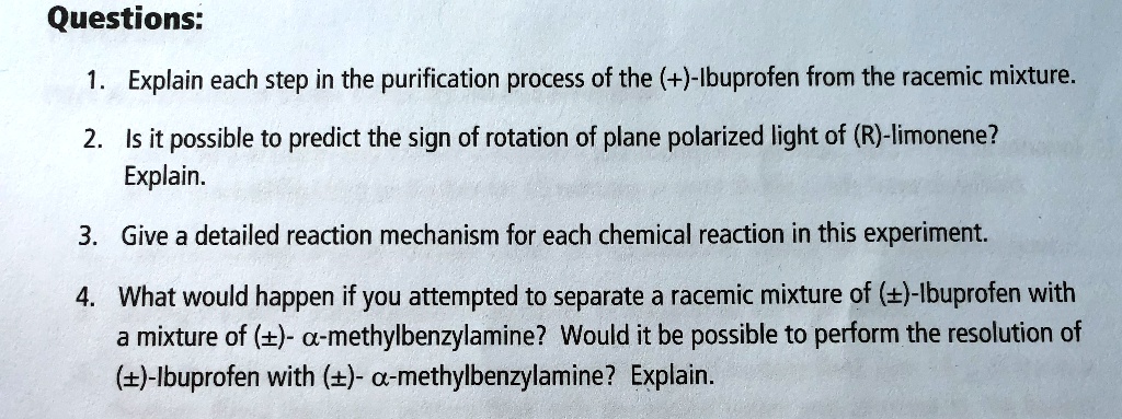 SOLVED: Questions: Explain each step in the purification process of the ...