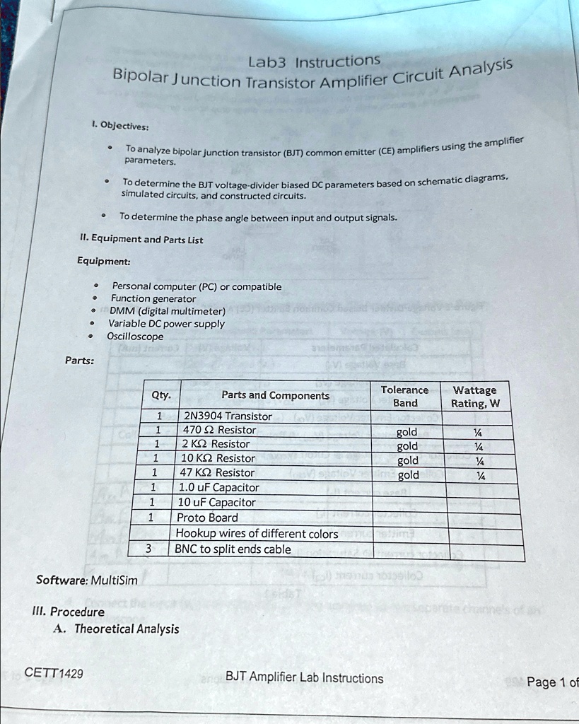 lab 3 instructions bipolar junction transistor amplifier circuit ...