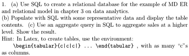1a use sql to create a relational database for the example of md er and relational model in ...