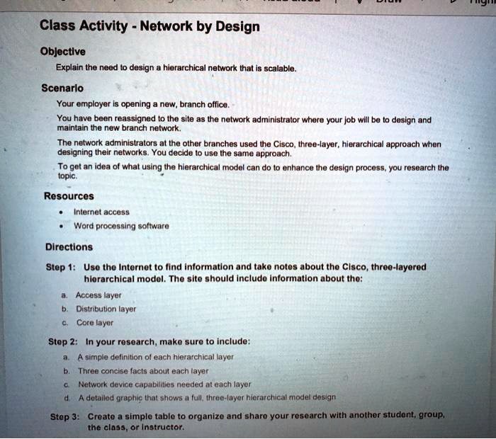 Class Activity - Network by Design Objective Explain the need to design ...