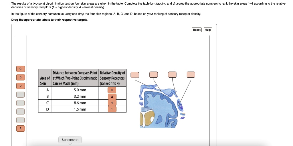 SOLVED: The results of a two-point discrimination test on four skin ...