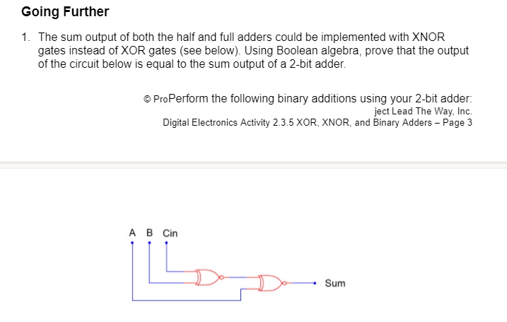 Going Further 1 The Sum Output Of Both The Half And Full Adders Could Be Implemented With Xnor