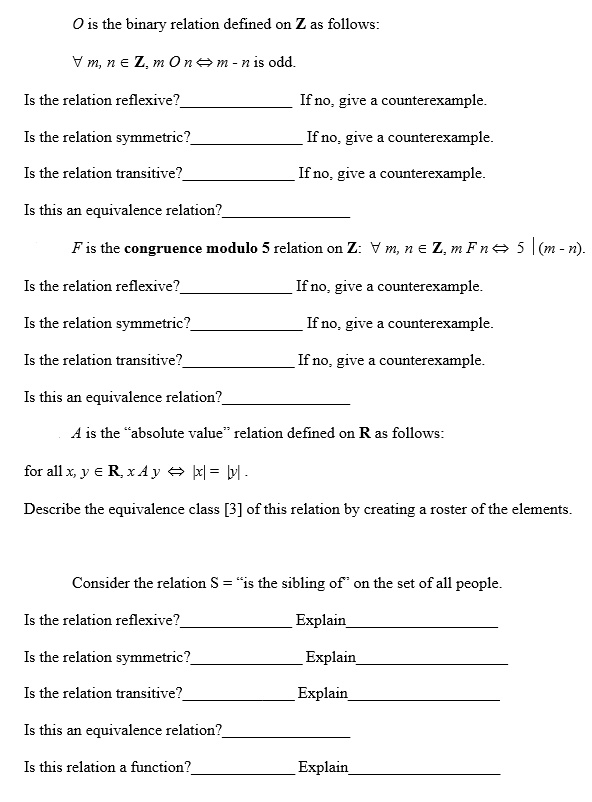 Solved O Is The Binary Relation Defined On Z As Follows For All M N ∈ Z M O N If M N Is