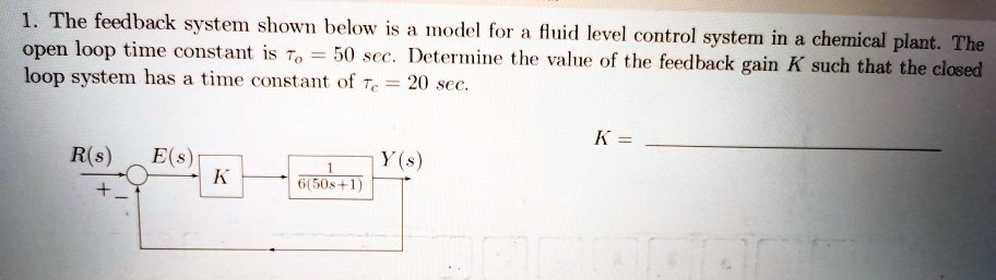 SOLVED: 1. The feedback system shown below is a model for a fluid level control system in a ...