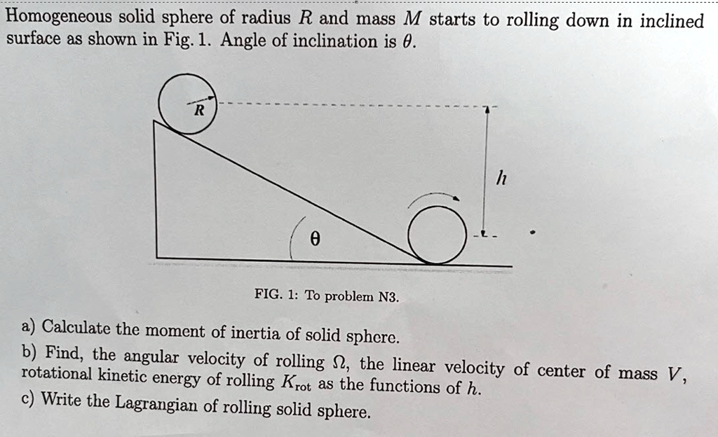 Homogeneous solid sphere of radius R and mass M starts to rolling down ...