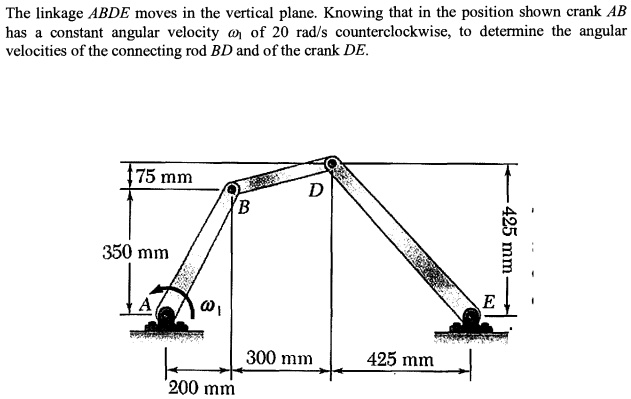The linkage ABDE moves in the vertical plane. Knowing that in the ...