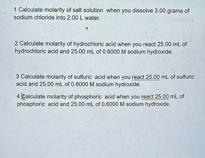 1 calculate molarity of salt solution when you dissolve 300 grams of ...