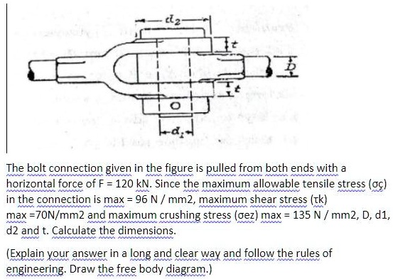 SOLVED: The bolt connection given in the figure is pulled from both ...