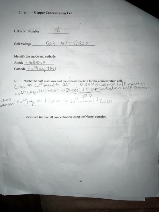 SOLVED:Copper Concentration Cell Unknown Number Ccll Voltage 50.3 ...