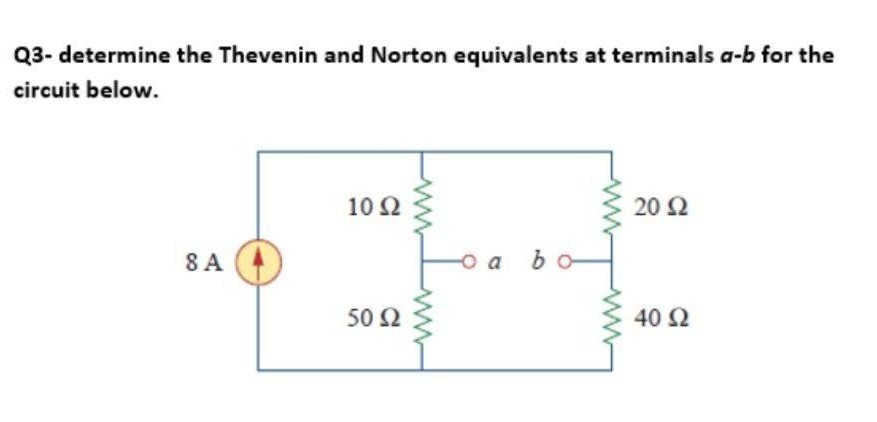 SOLVED: Q3- determine the Thevenin and Norton equivalents at terminals a-b for the circuit below.