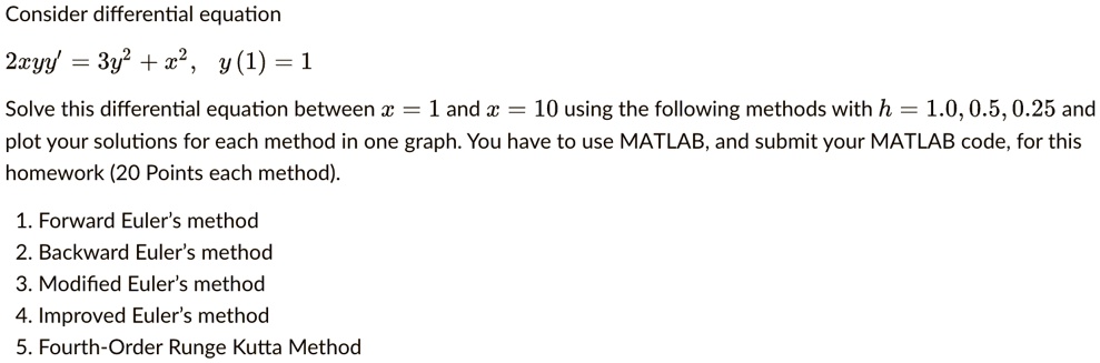 SOLVED: Consider differential eguation 2xyy'=3y2+x2, y(1)=1 Solve this ... SOLVED: Consider differential eguation 2xyy'=3y2+x2, y(1)=1 Solve this ...