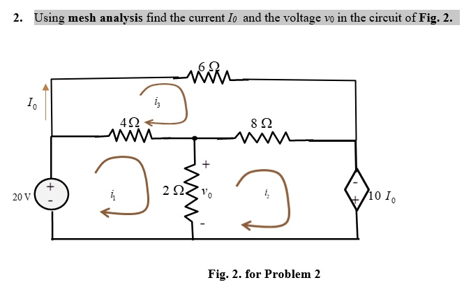 Using mesh analysis, find the current Io and the voltage vo in the circuit of Fig. 2. 40 Î© 80 Î ...