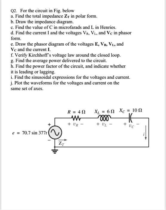 SOLVED: For the circuit in Fig. below, find the total impedance Zr in polar form. b. Draw the ...