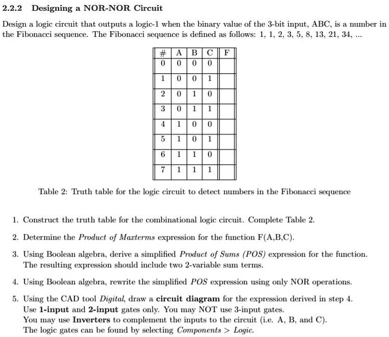 SOLVED: 2.2.2 Designing a NOR-NOR Circuit Design a logic circuit that outputs a logic-1 when the ...