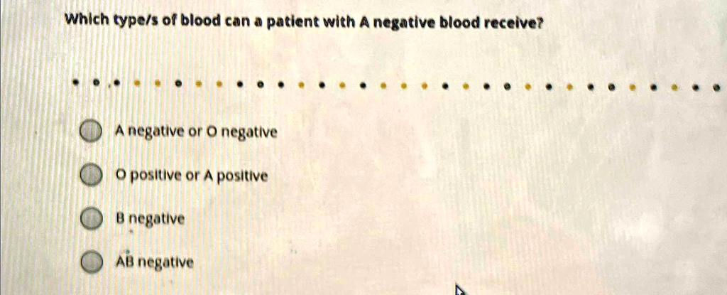 SOLVED: Which type/s of blood can a patient with A negative blood ...