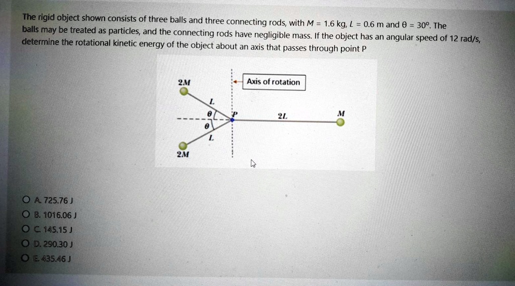 SOLVED: The rigid object shown consists of three balls and three connecting rods with M = 1.6 kg ...