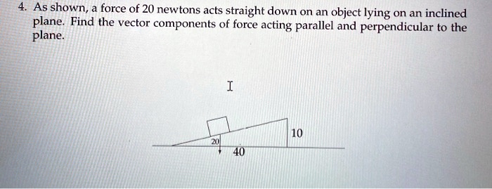 as shown a force of 20 newtons acts straight down on an object lying on an inclined plane find ...