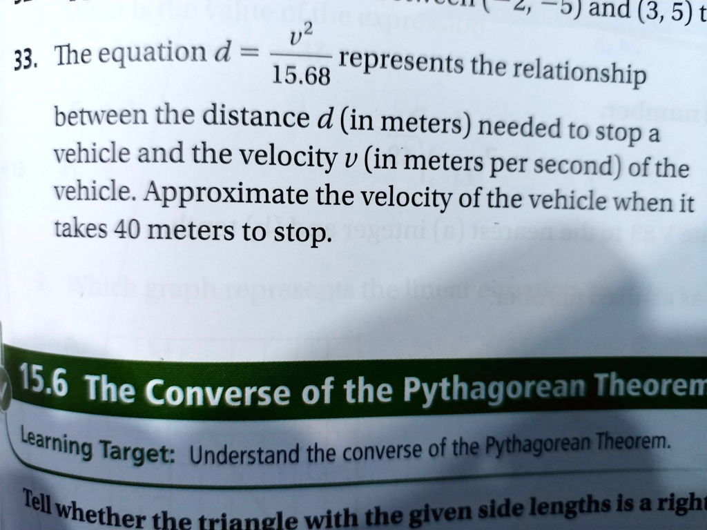 SOLVED: The equation d = v^2/15.68 represents the relationship between ...
