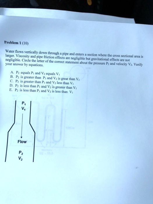 Problem 1 (10) Water flows vertically down through a pipe and enters a section where the cross ...