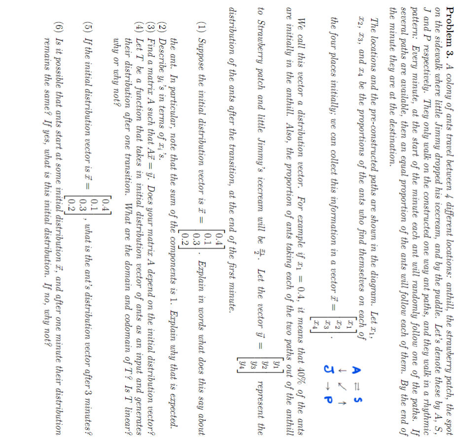 Problem 3. A colony of ants travel between 4 different locations ...